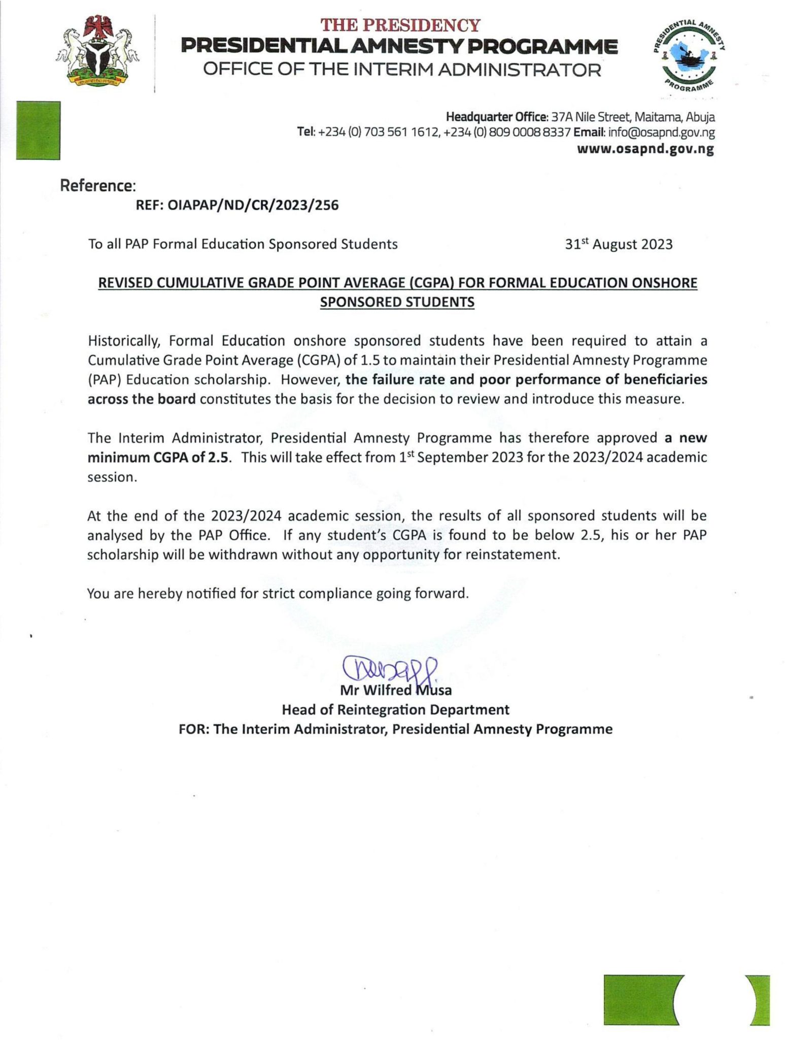 Revised Cumulative Grade Point Average (CGPA) For Formal Education ...