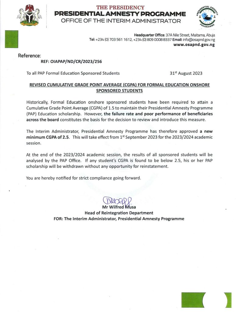 Revised Cumulative Grade Point Average (CGPA) For Formal Education ...